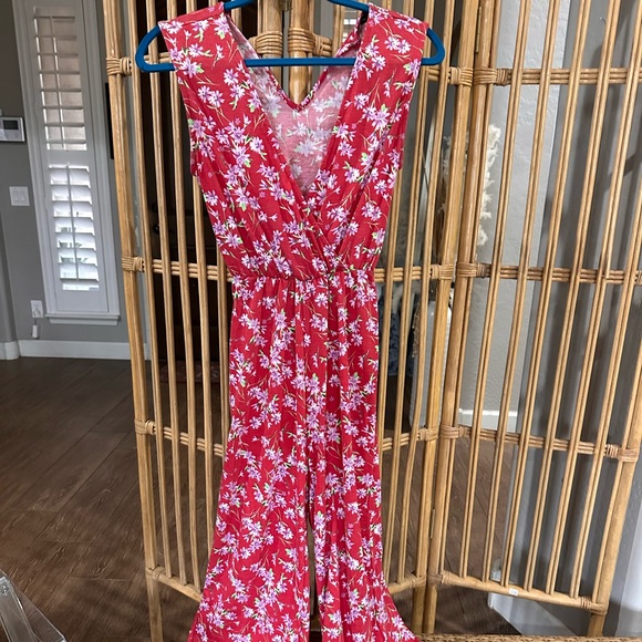 Pants & Jumpsuits | Red Floral Jumper Xsp | Poshmark